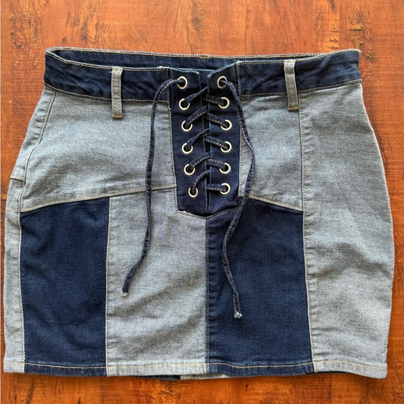 Skirts | Stylish Denim Patchwork Mini Skirt | Poshmark